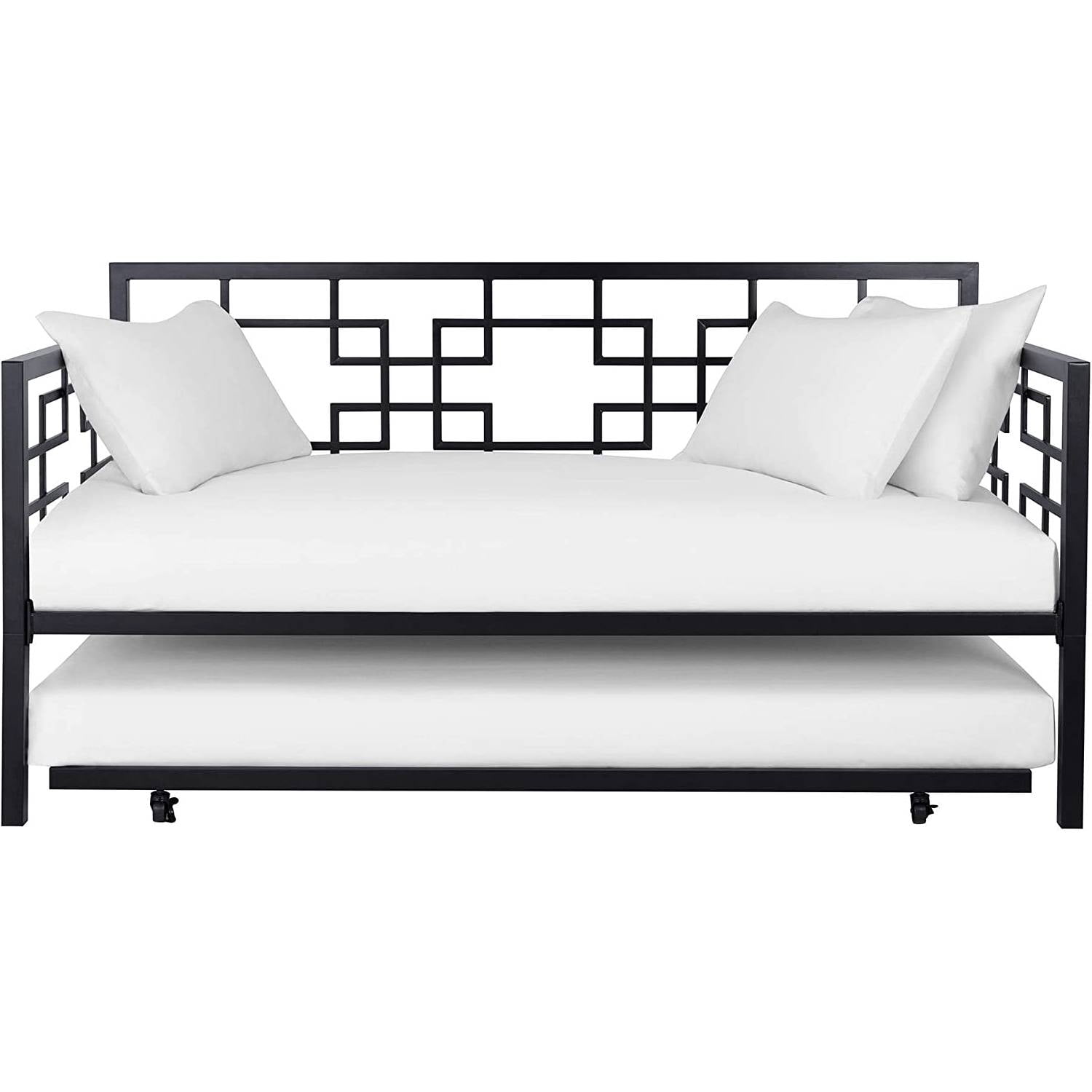 Black Metal Daybed Frame with Twin Pull-Out Trundle Bed - Walmart.com
