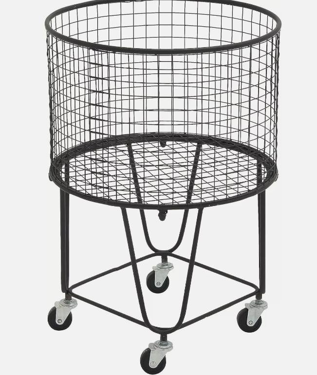 Black Metal Deep Set Metal Mesh Laundry Basket Storage Cart with Wheels ...