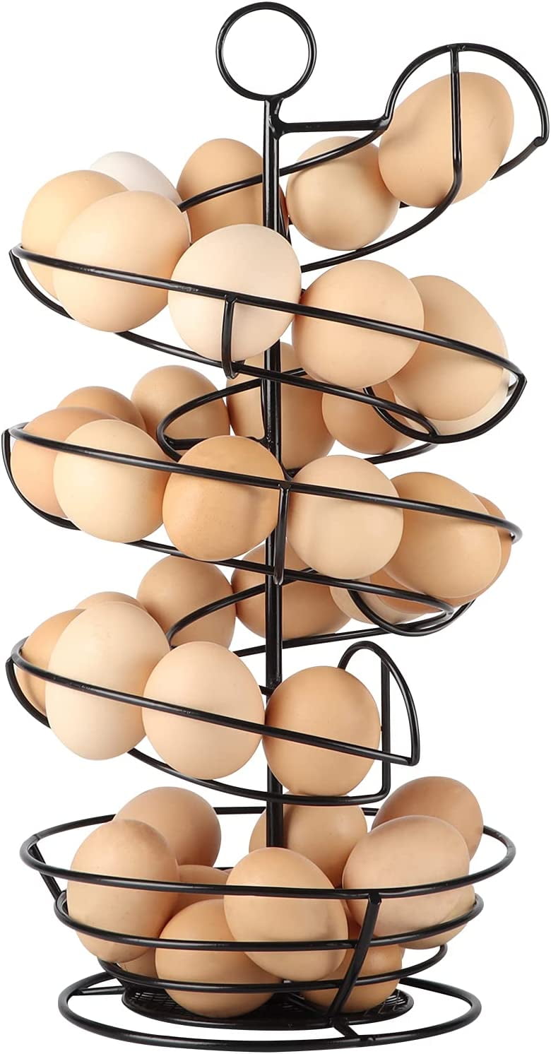 Black Metal Egg Skelter with Storage Basket, Spiral Design Egg Holder ...