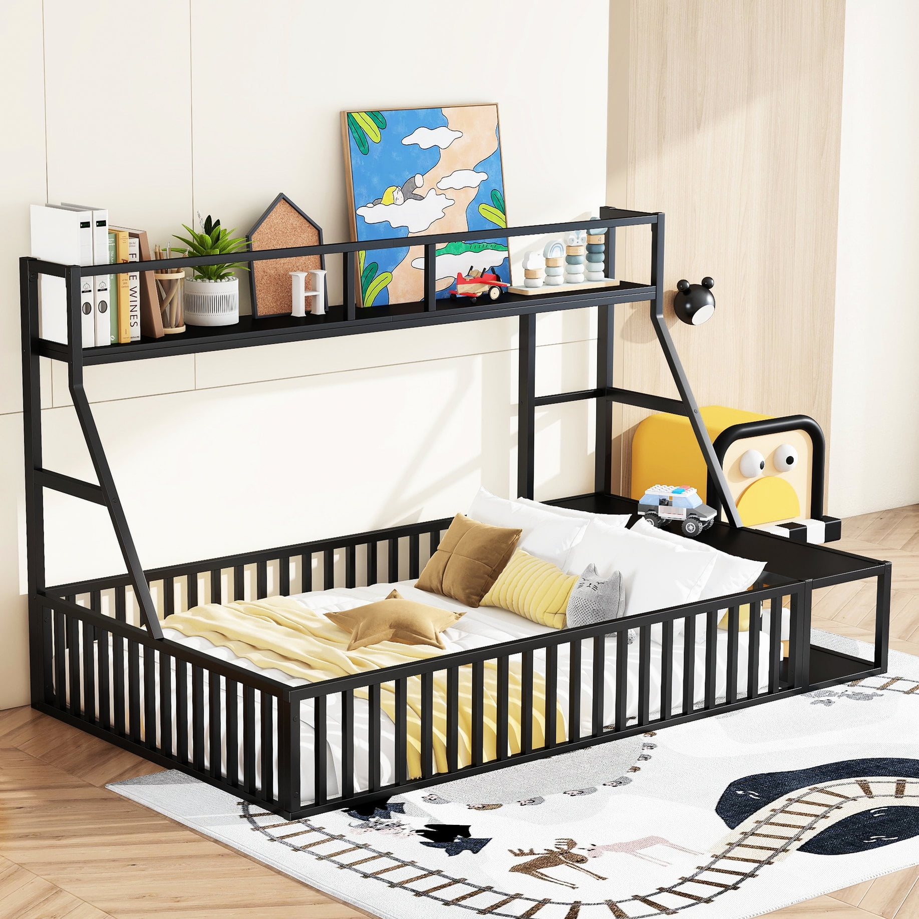 Black Metal Floor Bed for Kids | Open - Row Design without Bed Slats ...