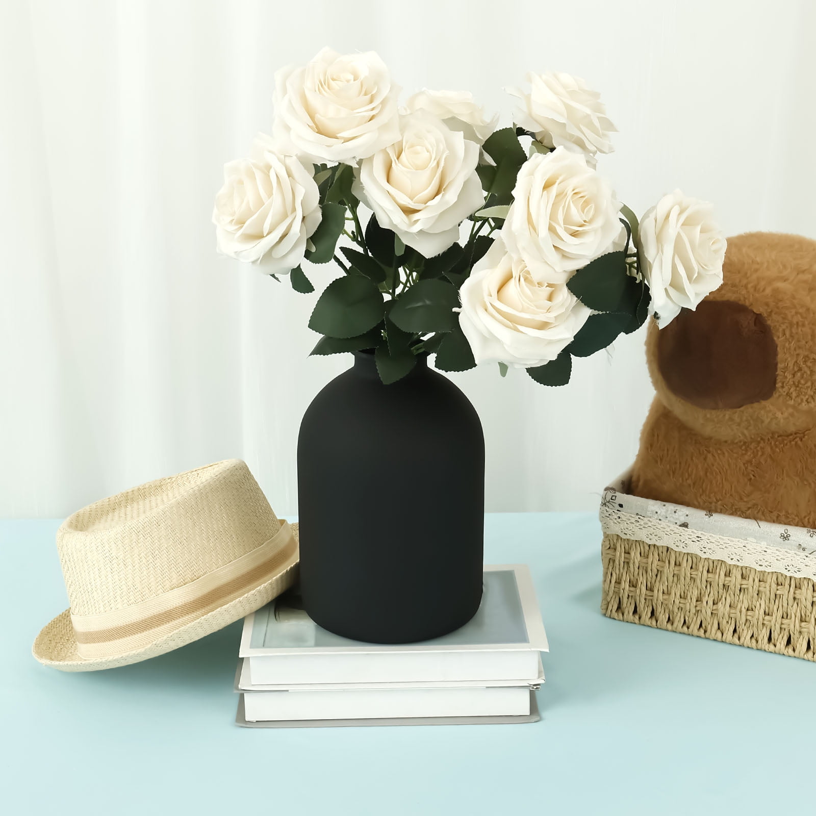 Black Metal Flower Container Smooth Solid Black Vase Matte Elegant ...