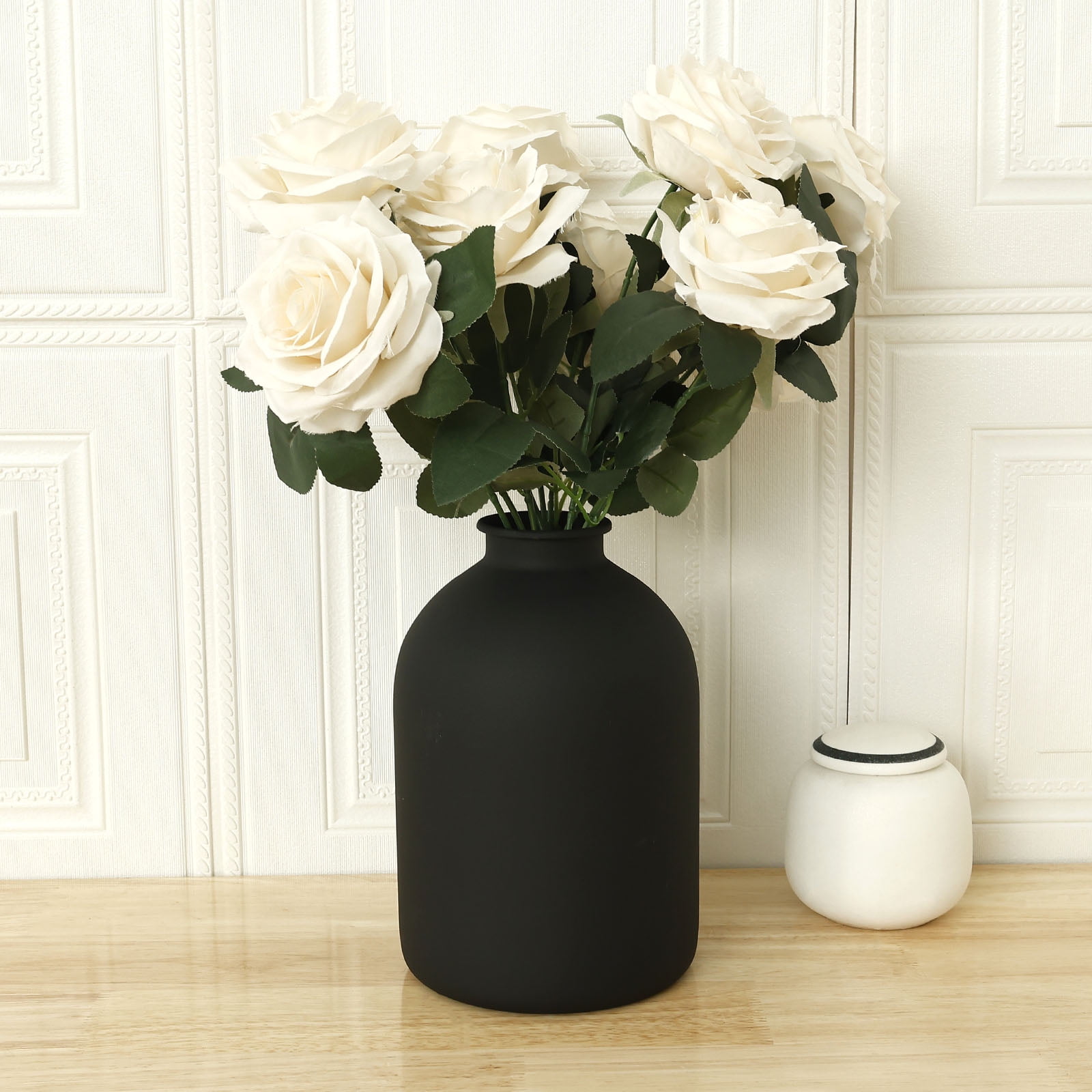 Black Metal Flower Container Smooth Solid Black Vase Matte Elegant ...