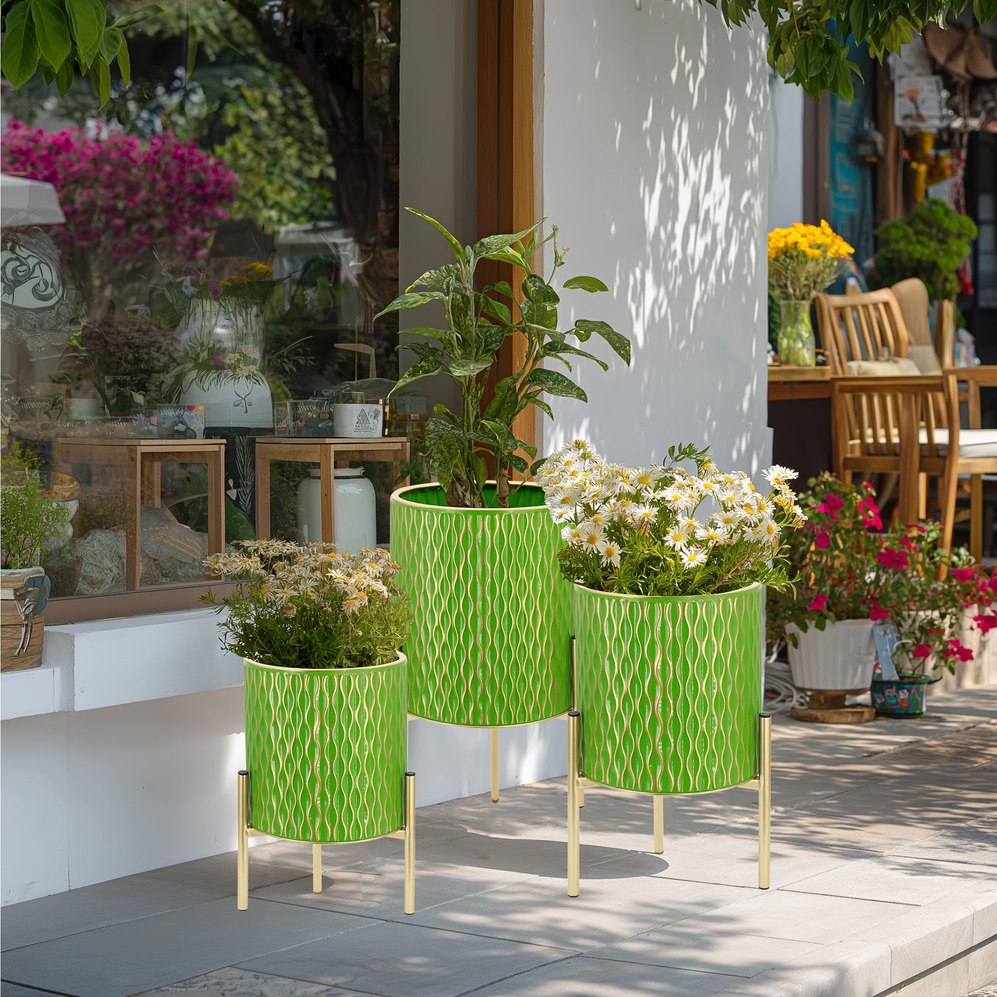 Black Metal Flower Stand Set With Flower Pots - Modern Minimalist Style ...