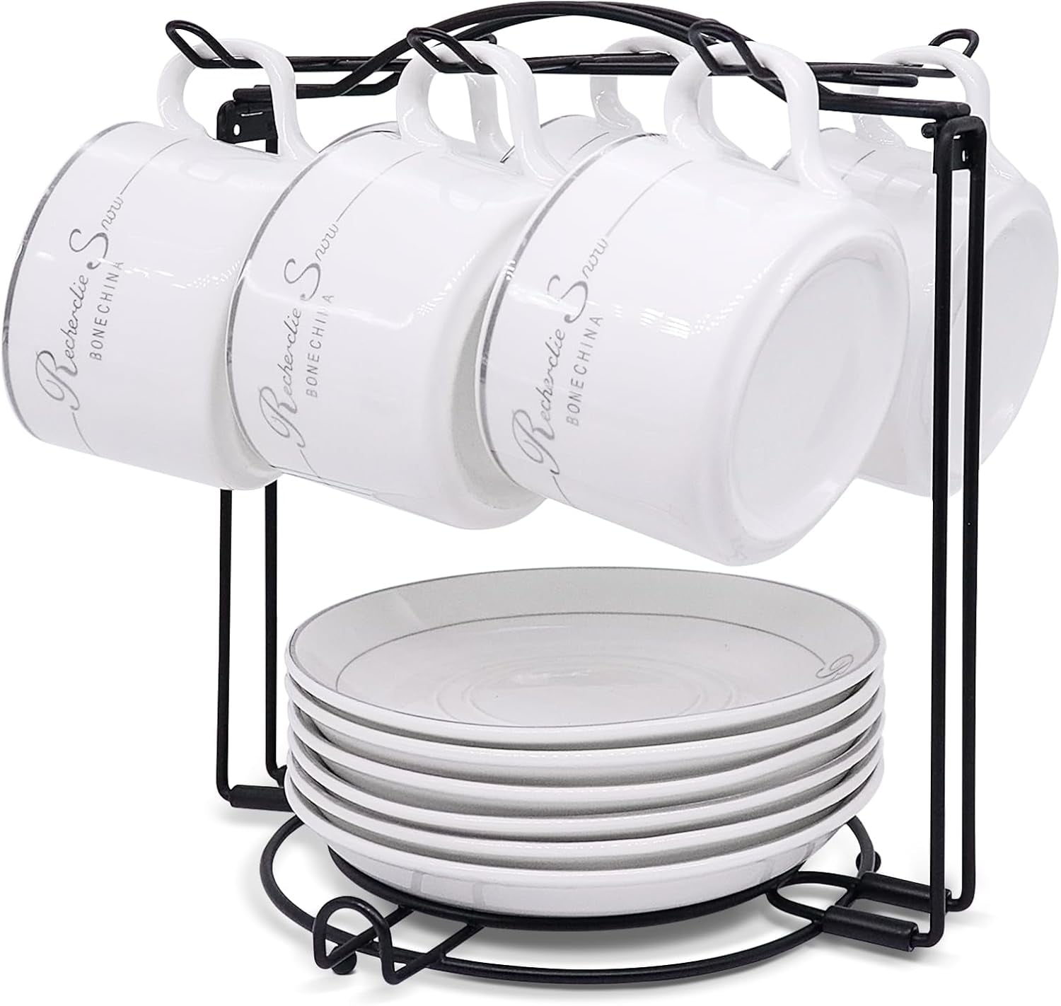 Black Metal Foldable Tea Cup and Saucer Holder with Spoon Organizer ...