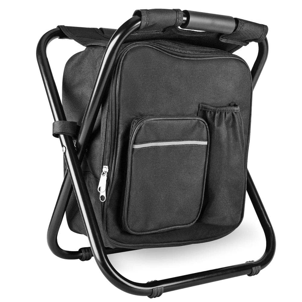 Black Metal Folding Stool Backpack Insulated Cooler Bag Camping Hunting ...