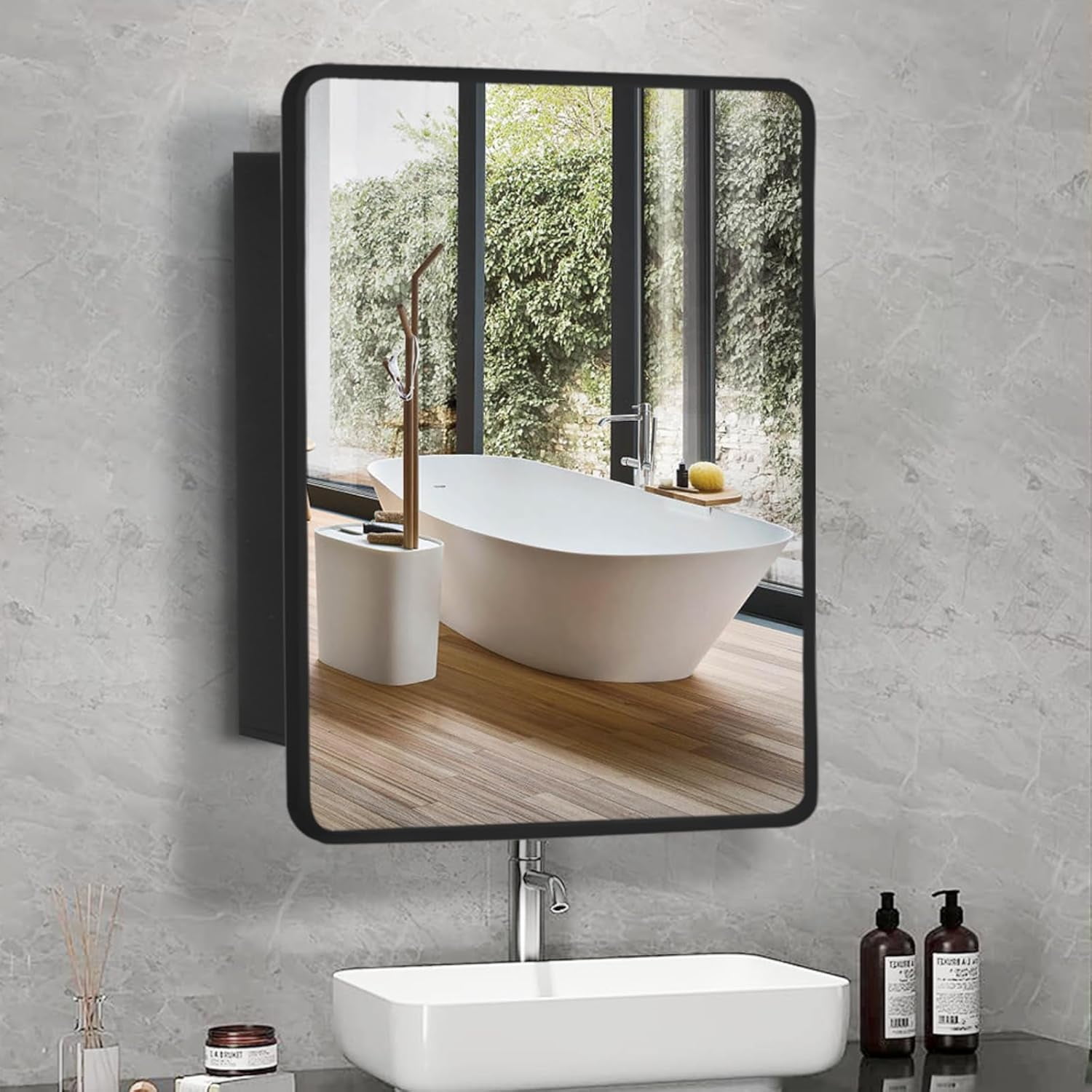 Black Metal Framed Bathroom Mirror Medicine Cabinet30 Inch x 24 Inch ...