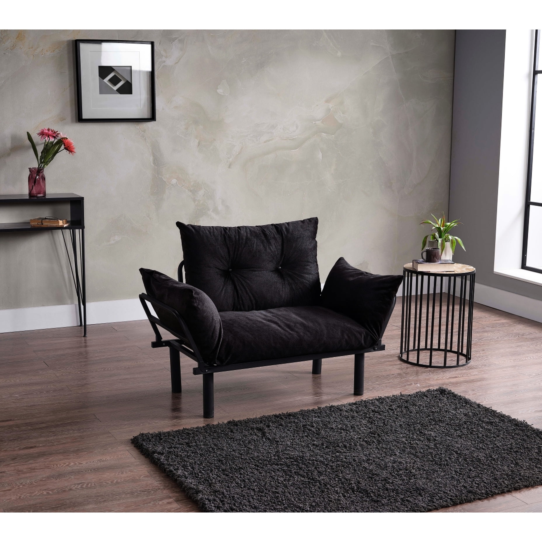 Black Metal Futon Love Seat, 49.22" Depth X 23.59" Width 34.59" Height ...