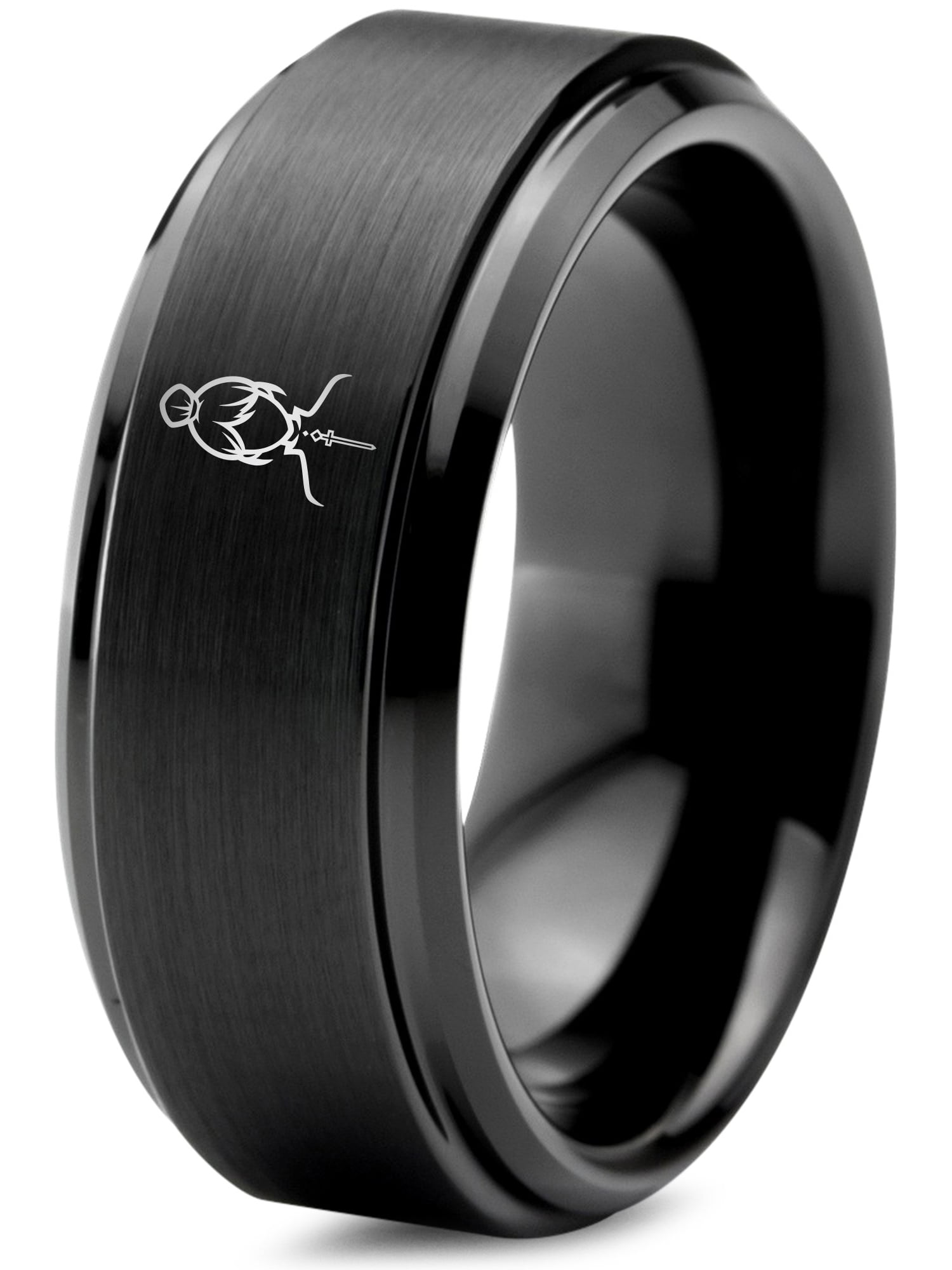 Black Metal Gamer Tungsten Ring Gifts for Girlfriend Round Womens ...