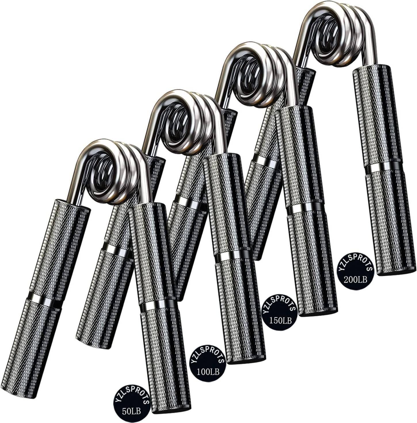 Black Metal Hand Grip Strengthener Including 50LB-350LB Non-Slip Heavy ...