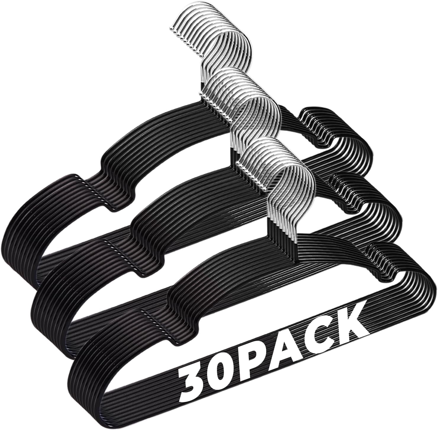 Black Metal Hangers 30 Pack, 16.5" Rubber Coated Non Slip Stainless ...