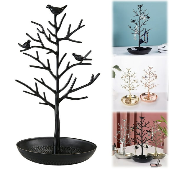 Black Metal Jewelry Organizer Tree Stand with Birds, Modern Necklace ...