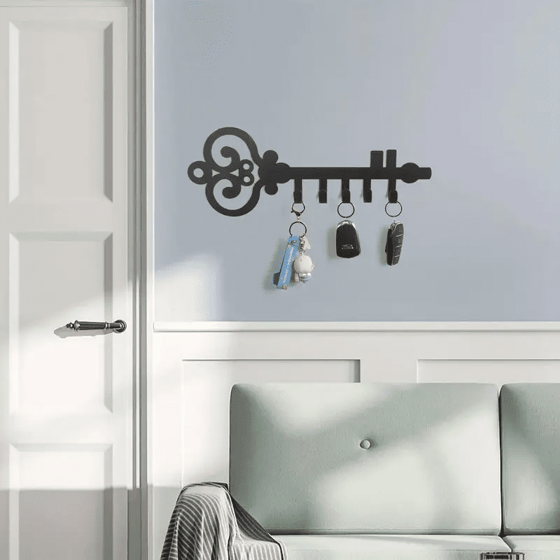 Black Metal Key Holder Organizer, Swirl Design Wall-Mounted for ...