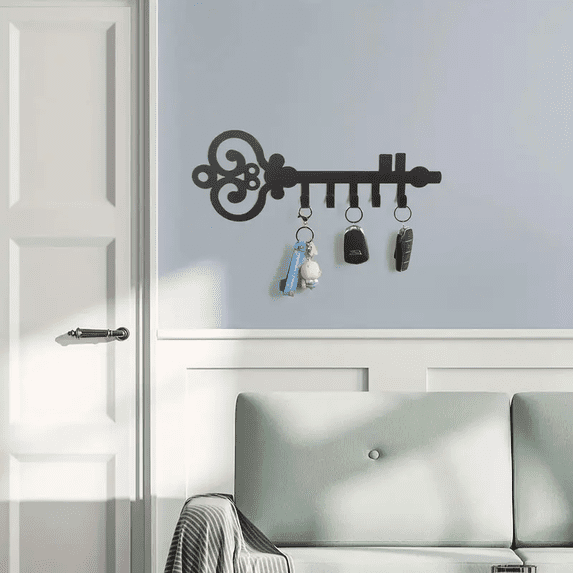 Black Metal Key Holder Organizer, Swirl Design Wall-Mounted for ...