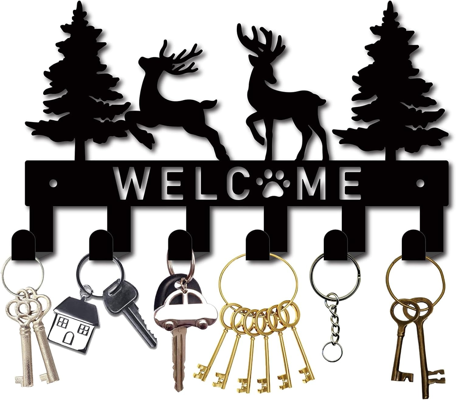 Black Metal Key Holder for Wall Key Hanger Organizer Rack Welcome ...