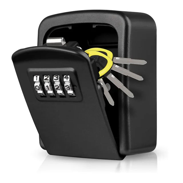 Black Metal Key Lock Box Outdoor Wall Mounted Key Holder Organizer 4 ...