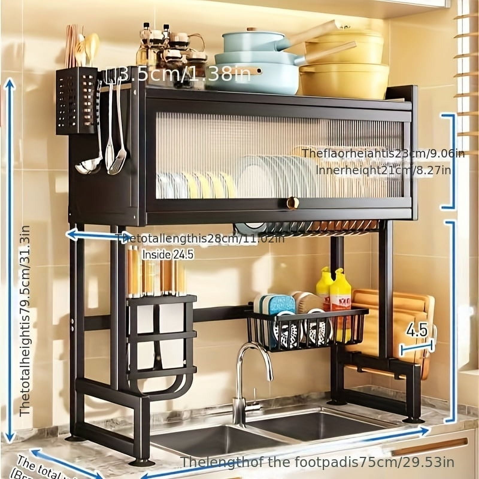 Black Metal Kitchen Storage Rack - Countertop Organizer with Drain Tray ...