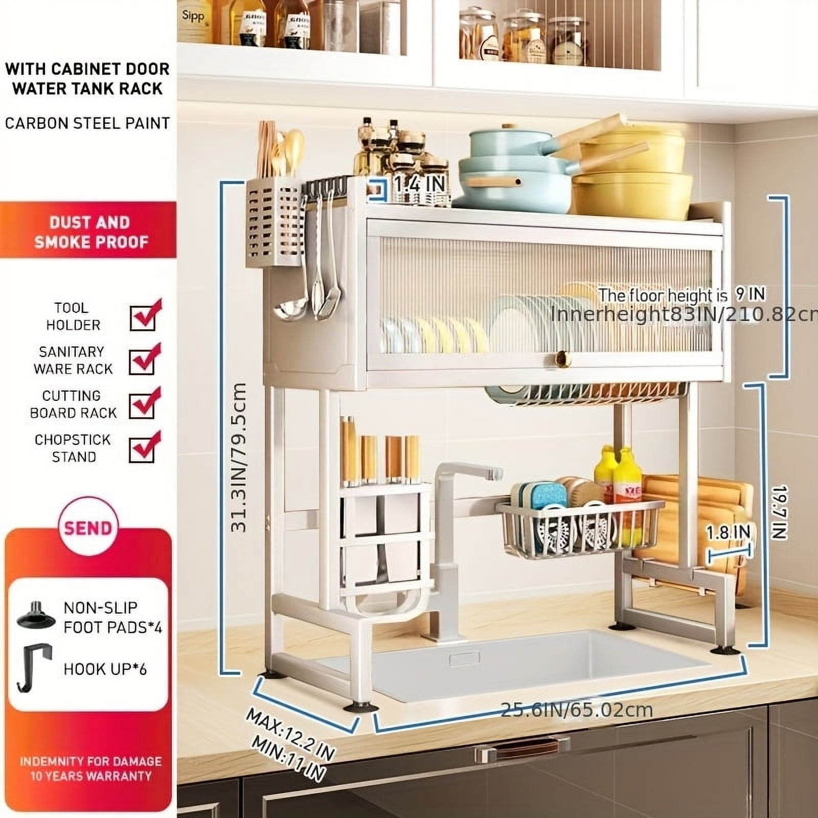 Black Metal Kitchen Storage Rack - Countertop Organizer with Drain Tray ...