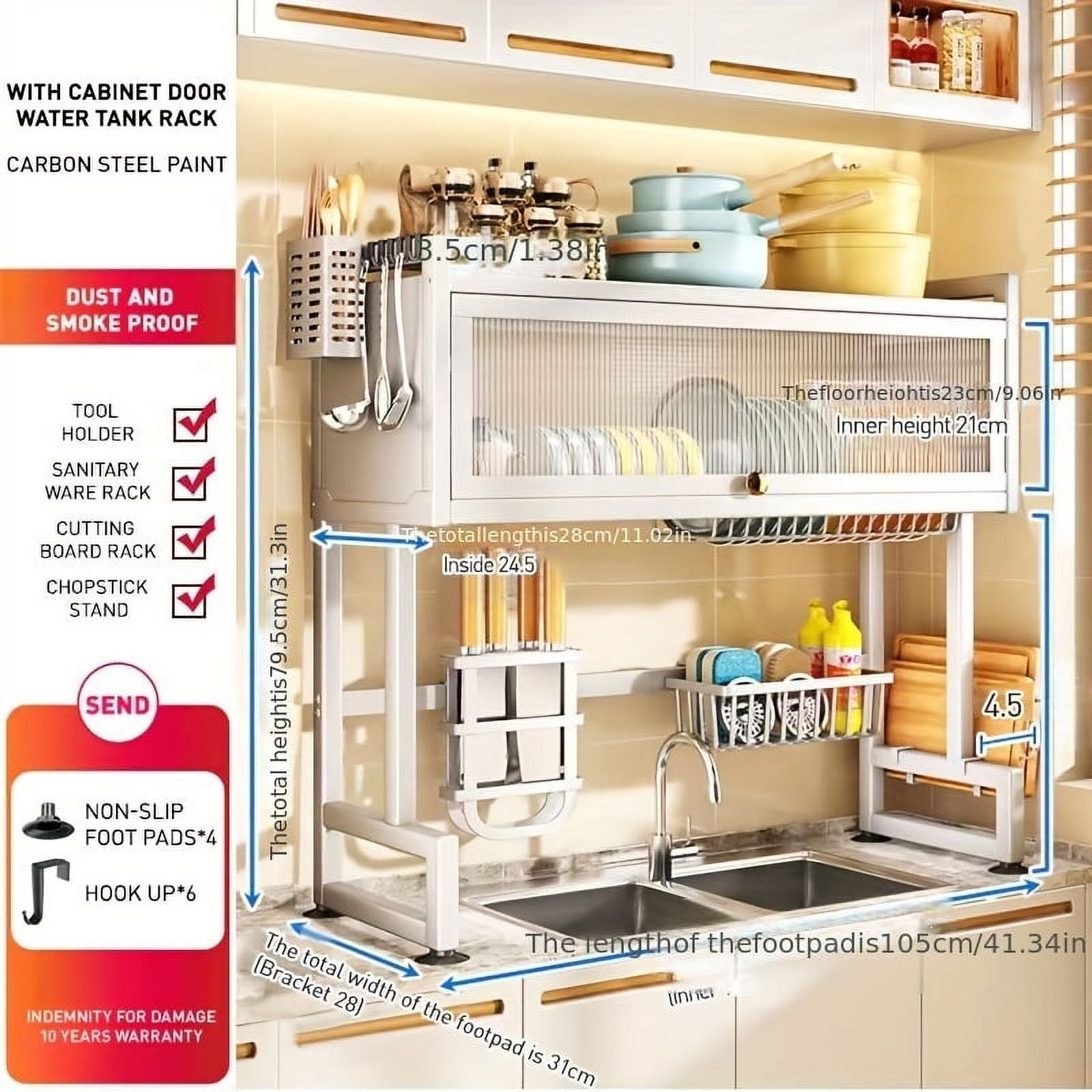 Black Metal Kitchen Storage Rack - Countertop Organizer with Drain Tray ...