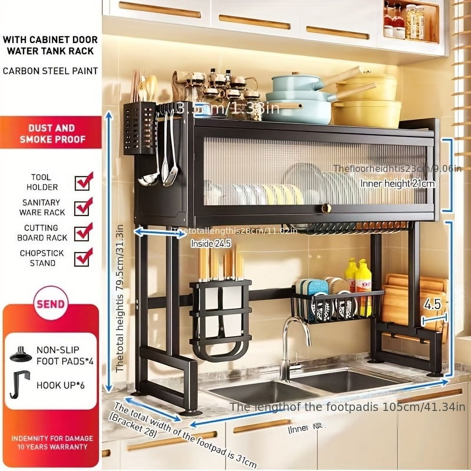Black Metal Kitchen Storage Rack - Countertop Organizer with Drain Tray ...