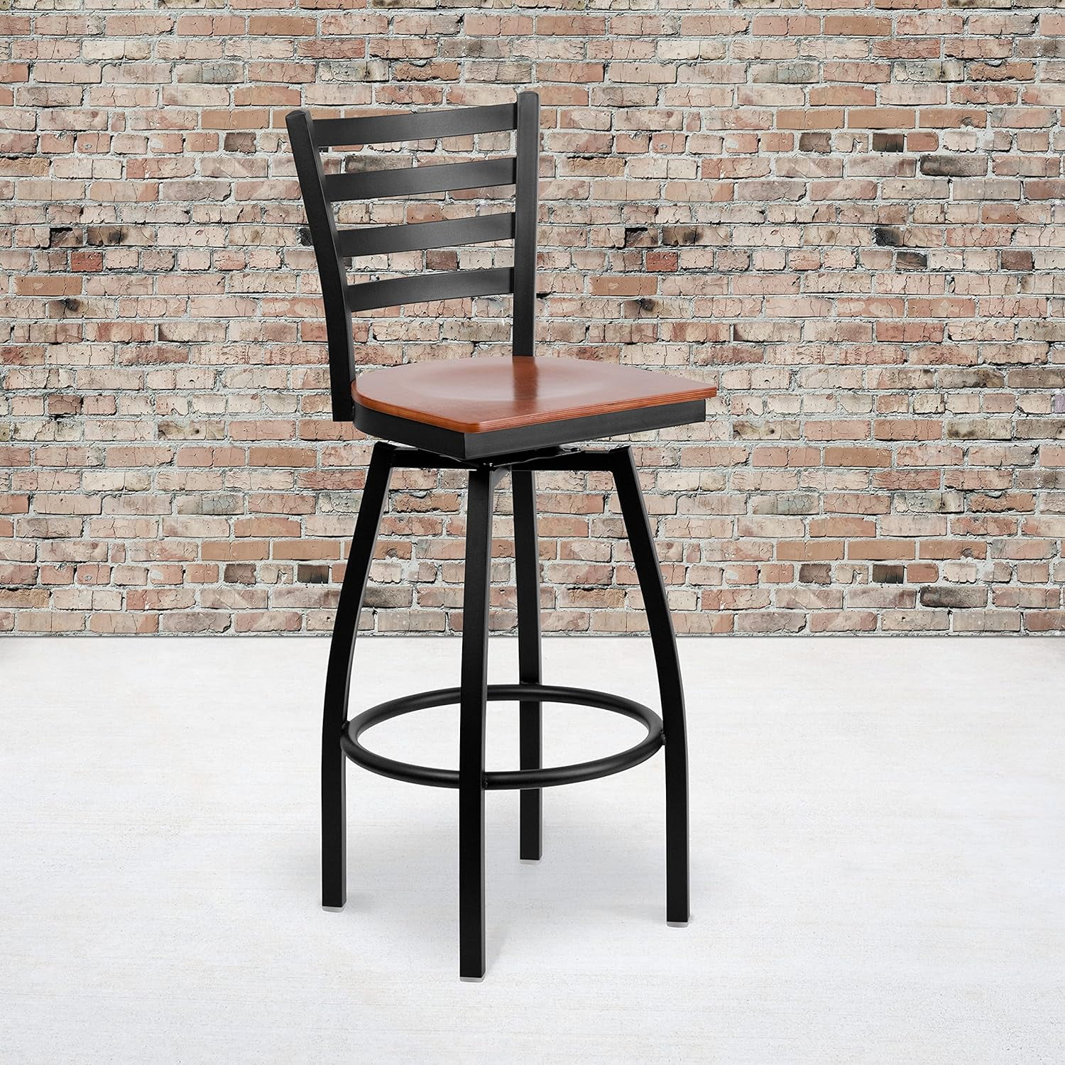 Black Metal Ladder Back Swivel Barstool, Cherry Wood Seat - Walmart.com