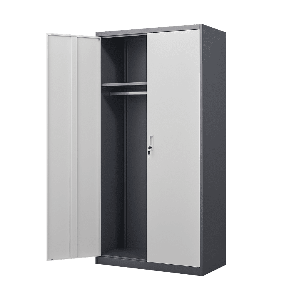 Black Metal Large-Capacity Wardrobe with Hanging Rod and Compartments ...