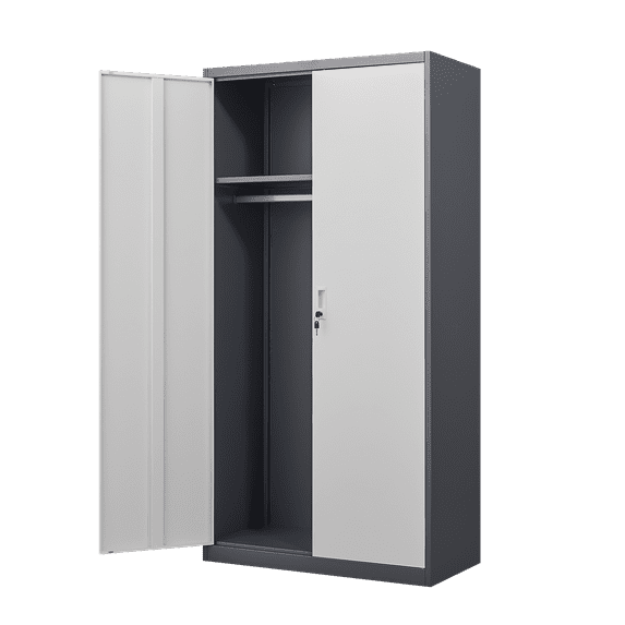 Black Metal Large-Capacity Wardrobe with Hanging Rod and Compartments ...