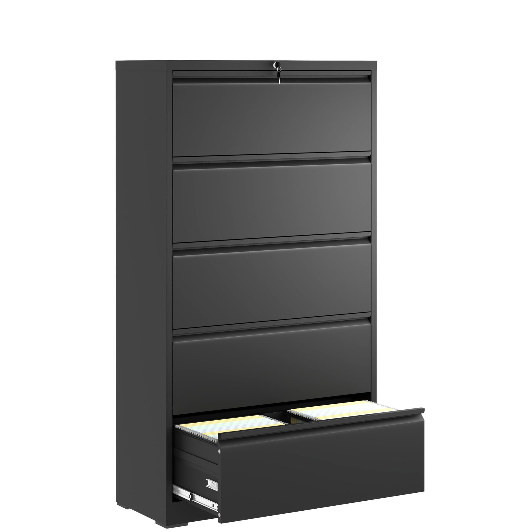 Black Metal Lateral Filing Cabinet with 5 Drawers | Office Organization ...