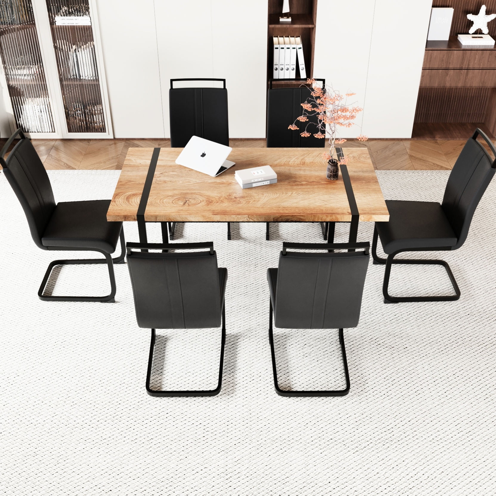 Black Metal Legged MDF Dining Table | Appropriate for Rural and Modern ...
