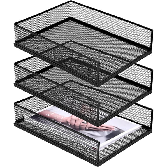 Black Metal Letter Tray, 3-Tier Stackable Paper Tray, Metal Mesh ...
