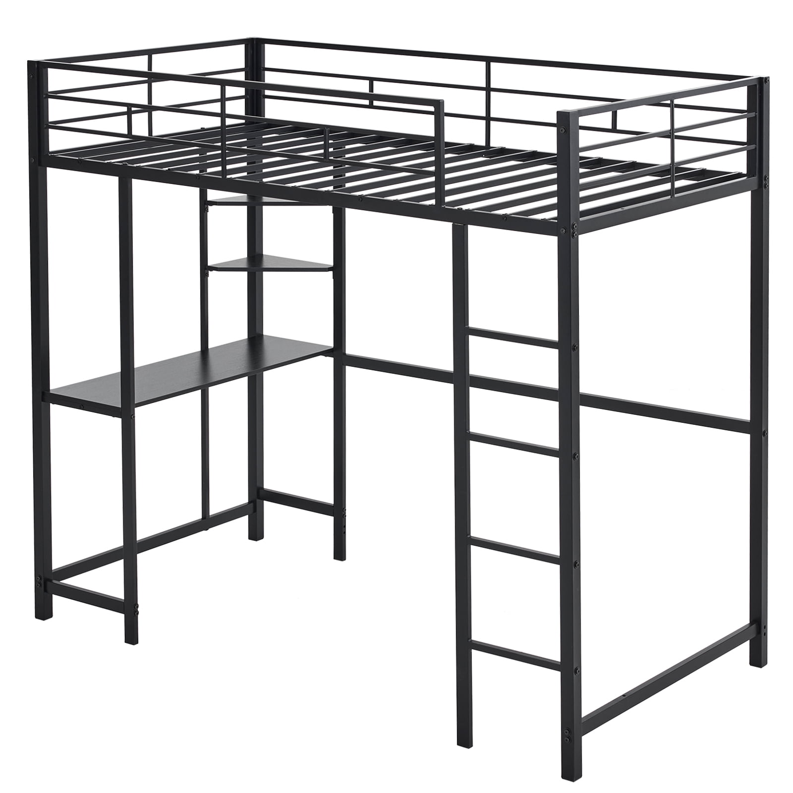 Black Metal Loft Bed with Desk – Twin Bed Frame, Two Ladders, Two-Tier ...