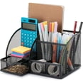 Black Metal Mesh Desk Caddy Organizer with Drawers, 6 Compartments ...
