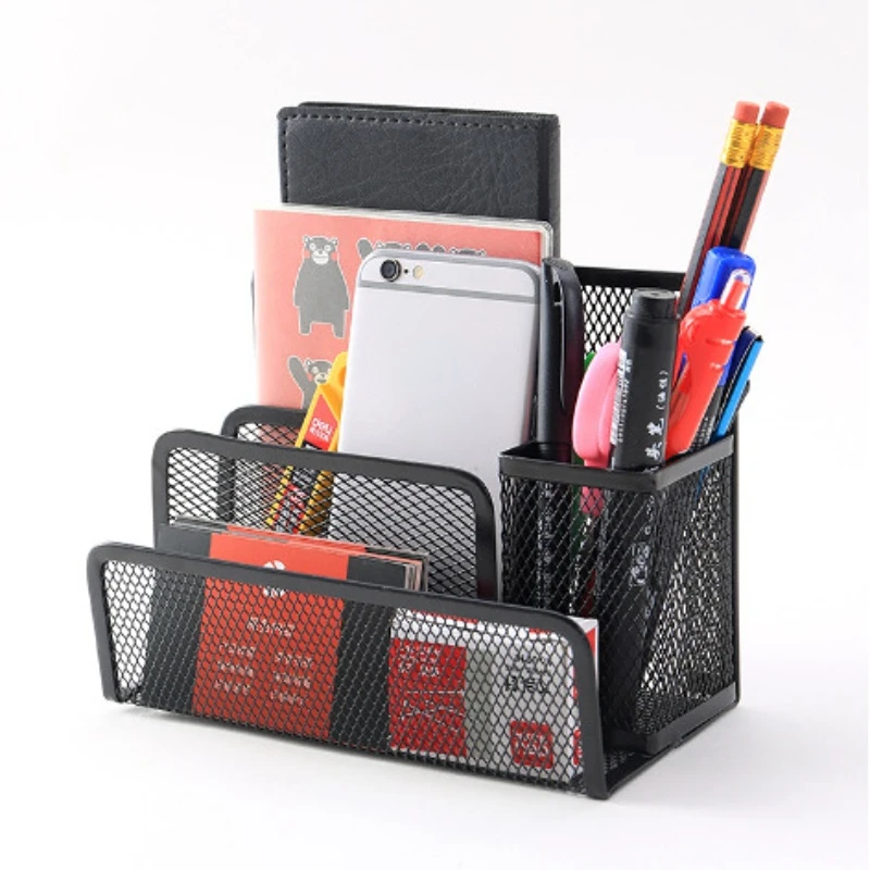 Black Metal Mesh Desk Organizer Desktop Letter Sorter Mail Tray File ...
