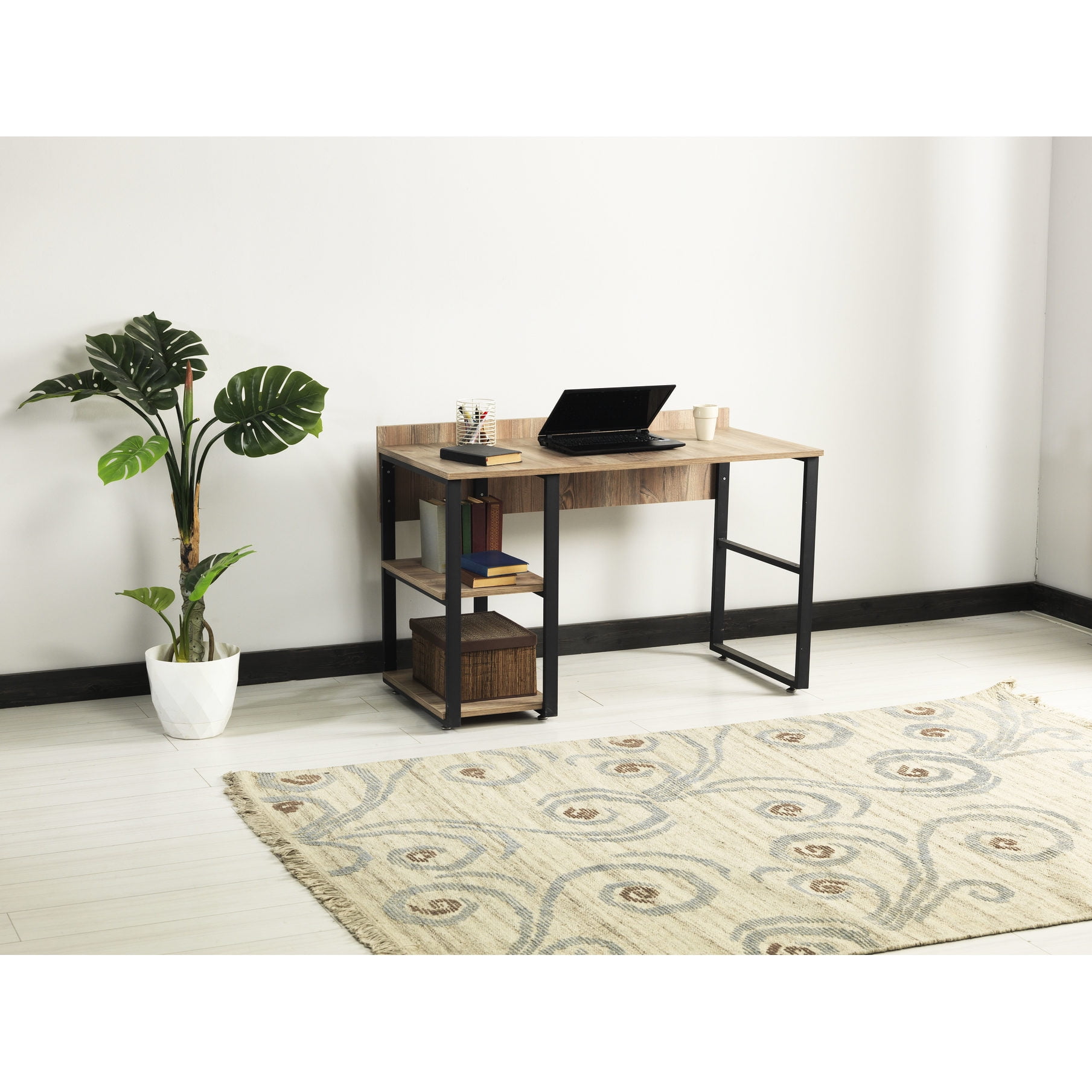 Black Metal & Oak Wood - Stylish Home Office Setup - Walmart.com