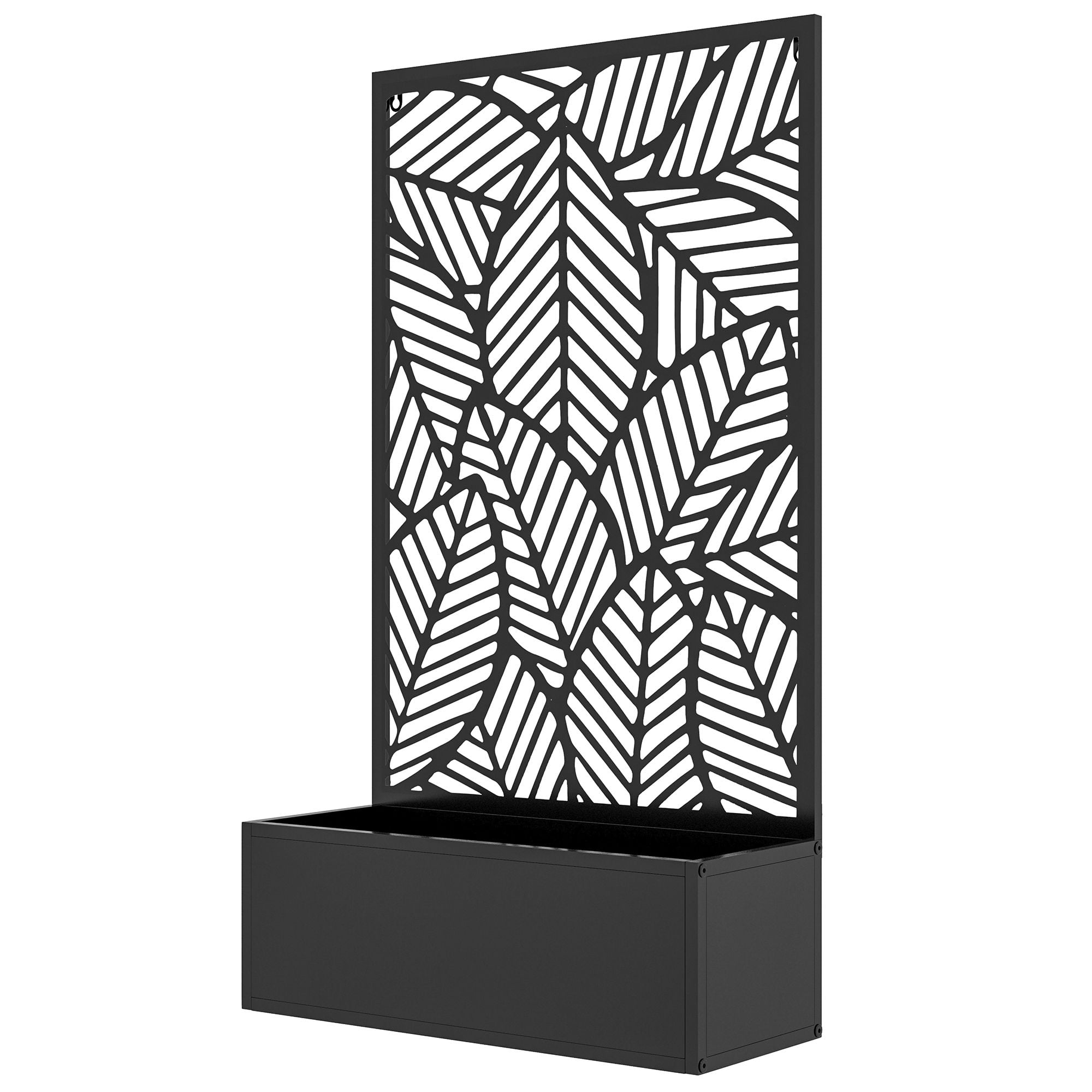 Black Metal Outdoor Privacy Screen with Raised Garden Bed, Freestanding ...