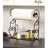 Black Steel Rack with Metal Scroll Shelf and Paper Towel Holder ...