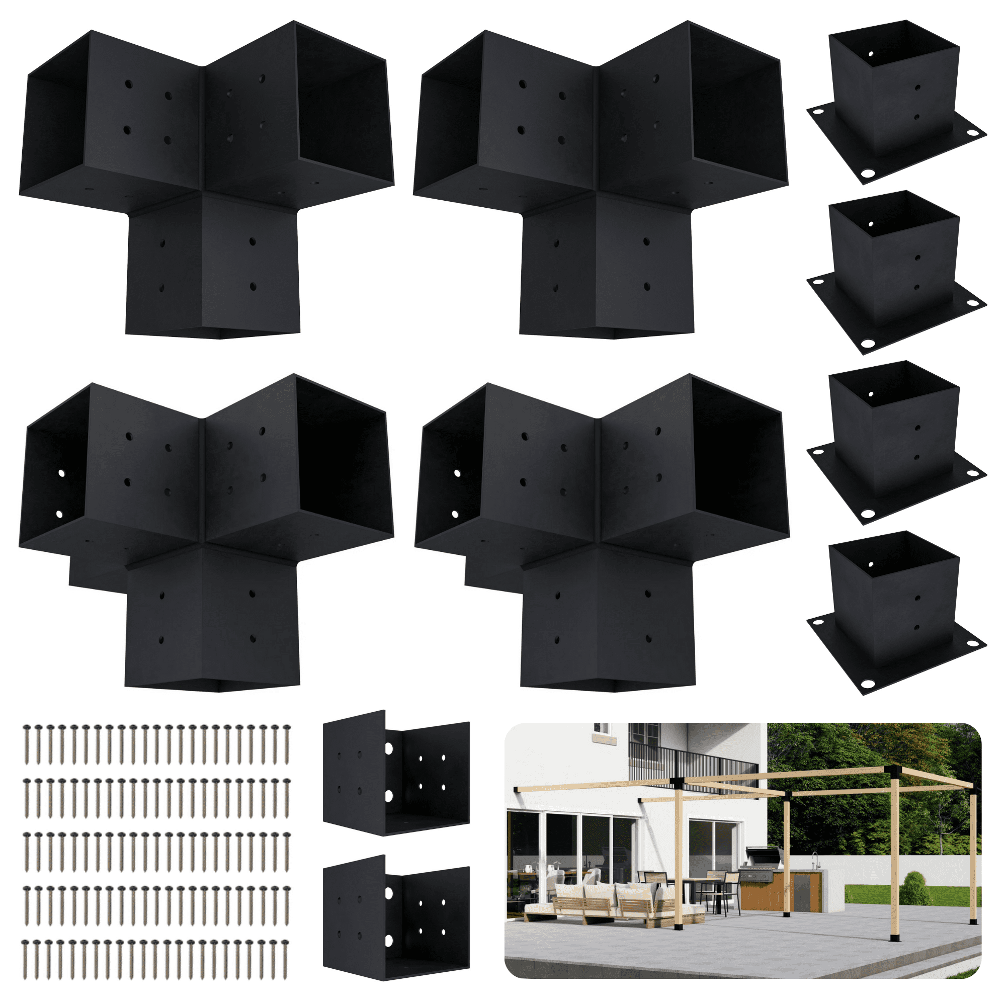 Black Metal Pergola Brackets and Hardware for a 12 x 16 Wood Frame ...