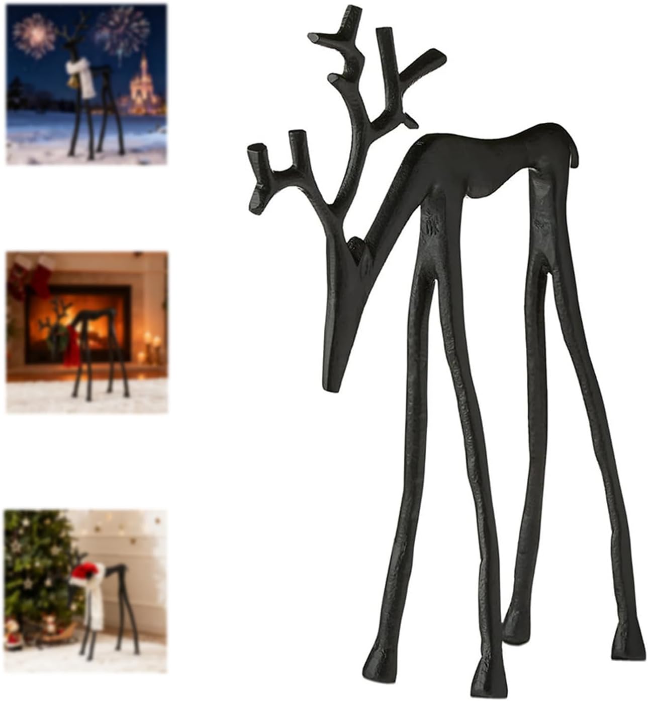 Black Metal Reindeer Christmas Statues - Modern Elegant Figurines for ...