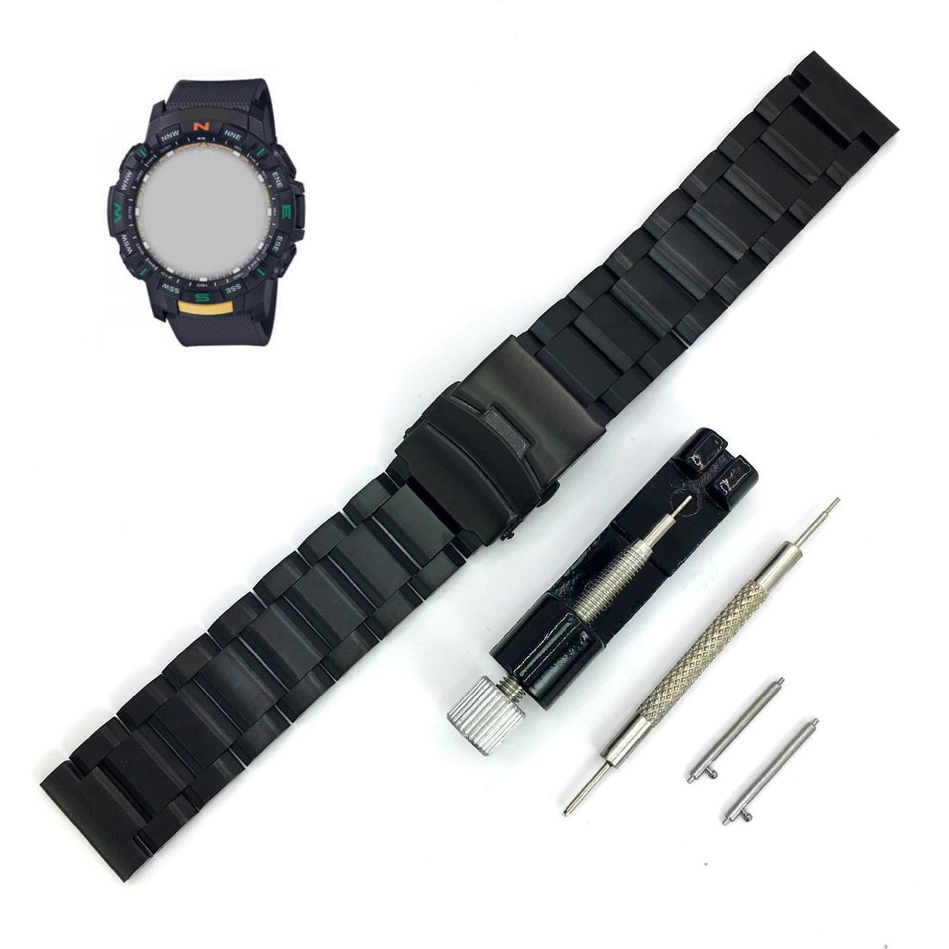 Black Metal Replacement Watch Band Compatible with Casio Pro Trek Watch ...