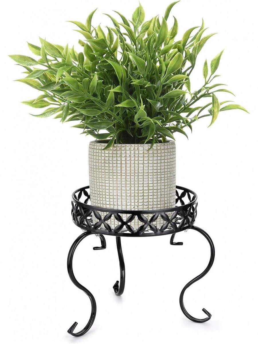 Black Metal Round Plant Stand Indoor Outdoor Flower Pot Holder Heavy ...