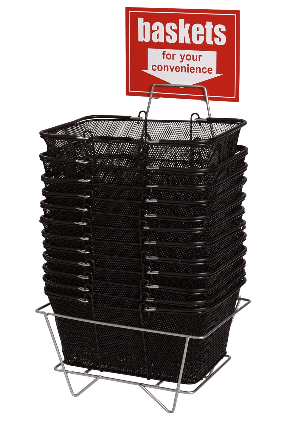 SSWBasics Black Metal Shopping Baskets With Stand and Sign - Set of 12 ...