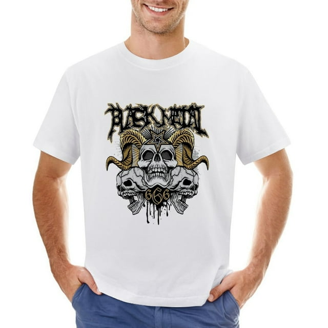 Black Metal Sign Skull Men’s Graphic T-shirt Vintage Short Sleeve Sport ...