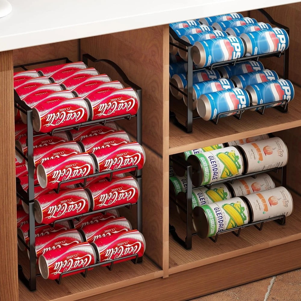 Black Metal Soda Can Organizer Rack (Set of 2) - 48 Can Dispenser for ...