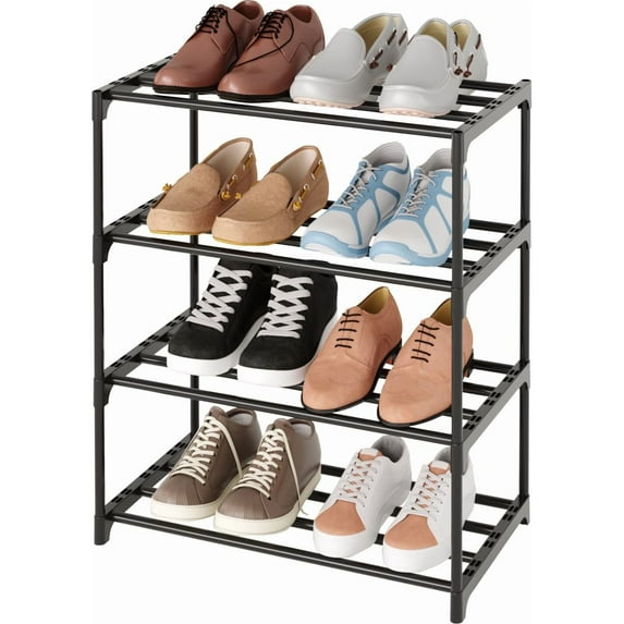 Black Metal Stackable 4-Tier Shoe Rack, Small Stand – Narrow Shelf Fits ...