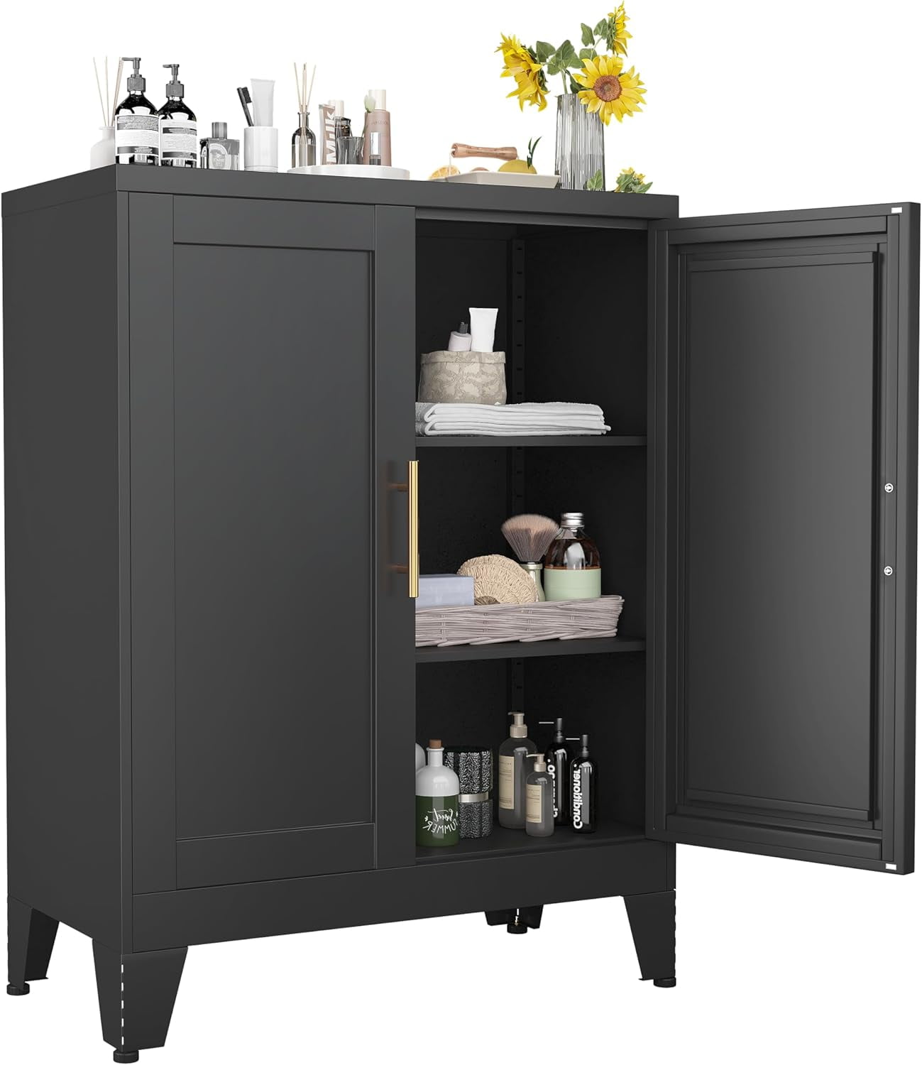 Black Metal Storage Cabinet, 36" Sideboard Buffet Cabient, Kitchen ...