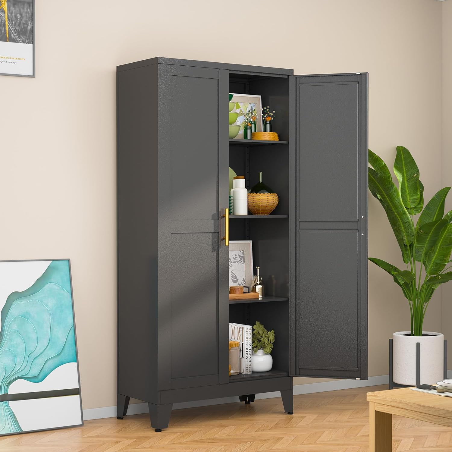 Black Metal Storage Cabinet, 48" Steel Cabinets for Home Office ...