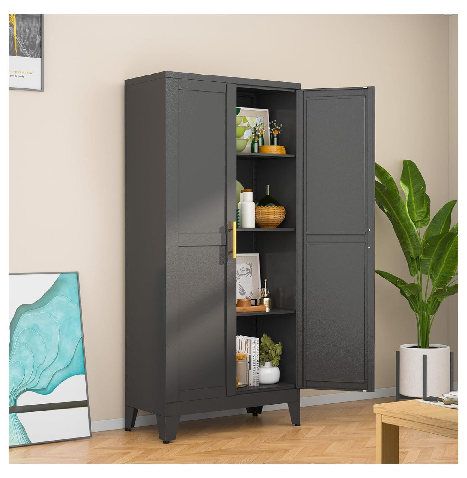 Black Metal Storage Cabinet, 52" Steel File Cabinet for Home Office ...