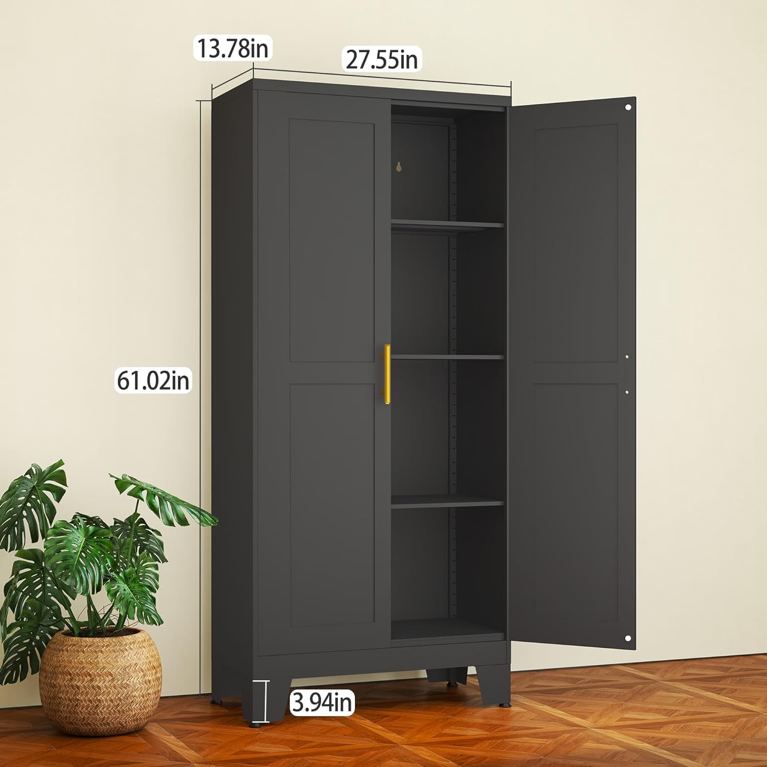 Black Metal Storage Cabinet, 61" Steel File Cabinet for Home Office ...