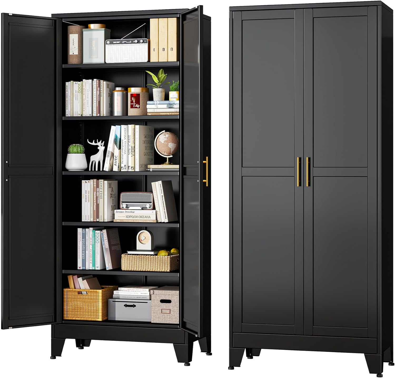 Black Metal Storage Cabinet,75" Steel Cabinets for Home Office, Kitchen ...