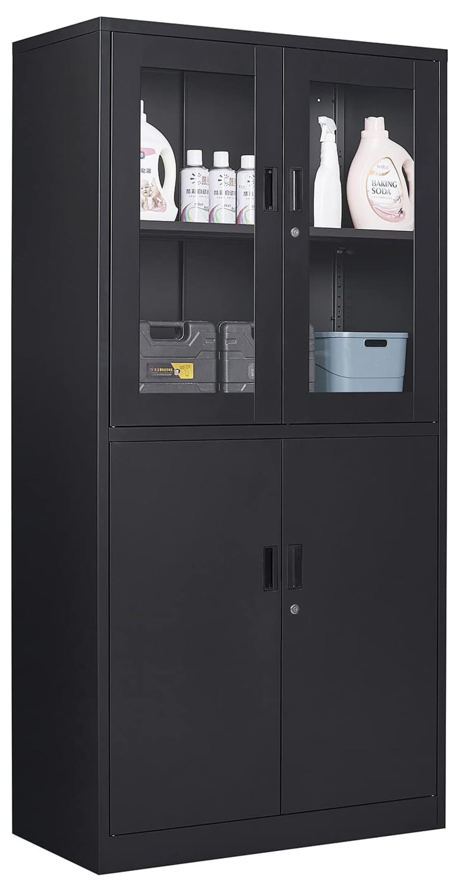 Black Metal Storage Cabinet with Glass Doors, 71" Locking Glass Door ...