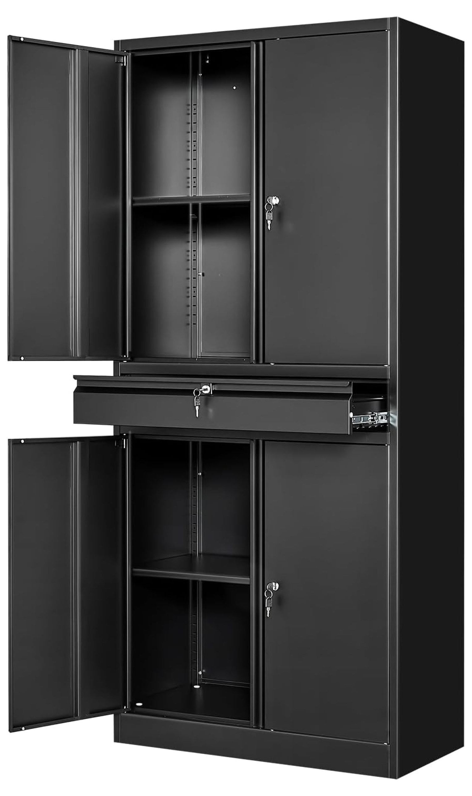 Black Metal Storage Cabinet with Lock, 71" Tall Garage Storage Cabinets ...